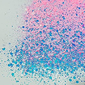 Lrisy Iridescent Soft Pink Neon Chunky Glitter,Bulk for Powder Craft Glitter Flake Epoxy Resin,Slime,Body Face,Tumblers,Nail&Arts Painting 55g