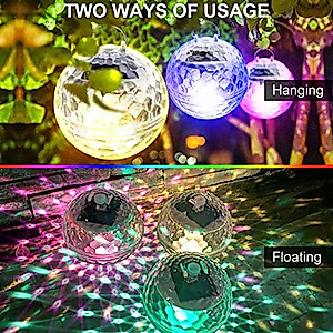 Floating Pool Lights, Solar Pool Lights with RGB Color Changing Waterproof Pool Lights that Float for Swimming Pool at Night Hangable LED Disco Glow Ball Lights for Pond, Garden, Backyard (2 Pack)