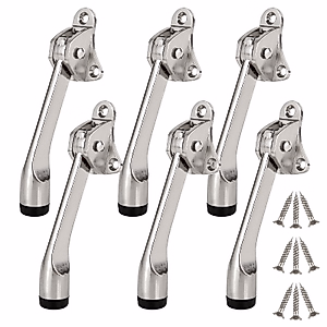 6 Pack Kickdown Door Stop, Commercial Heavy Duty Door Stop, Door Stoppers for Bottom of Door, Kickstand Door Stopper with Rubber Tip and Spring Lever, Easy to Kick Down Door Stop Stopper and Release