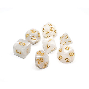 DND Dice Set Pearl White RPG 7-Die Dice Set Fit Dungeons and Dragons(D&D) Pathfinder MTG Role Playing Games Polyhedral Dice with Dice Pouch