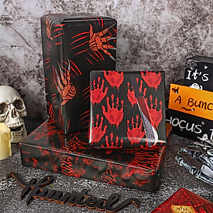 JarThenaAMCS 12 Sheets Halloween Bloody Wrapping Paper - Not Roll - Horror Blood Handprint Paw Blade Gift Wrap Paper Folded Flat for DIY Crafts Holiday Party Supplies, 19.7 x 27.6 Inch