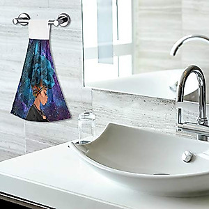 Black African Woman Kitchen Hanging Towel 12 x 17 Inch American Lady Galaxy Hand Bath Towels Tie Dry Towels Set 2 Pcs Tea Bar Dish Cloths Towel Soft Absorbent Durable for Bathroom Laundry Room Decor