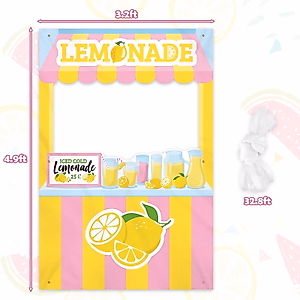 Vansolinne Lemon Party Supplies Lemonade Stand Backdrop Banner Lemon Photo Booth Props Decorations Fabric Selfie Frame Prop for Summer Birthday Bridal Baby Shower Supplies