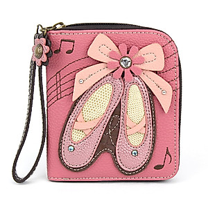 CHALA Zip Around Wallet, Wristlet, 8 Credit Card Slots, Sturdy Pu Leather - Ballerina - Pink