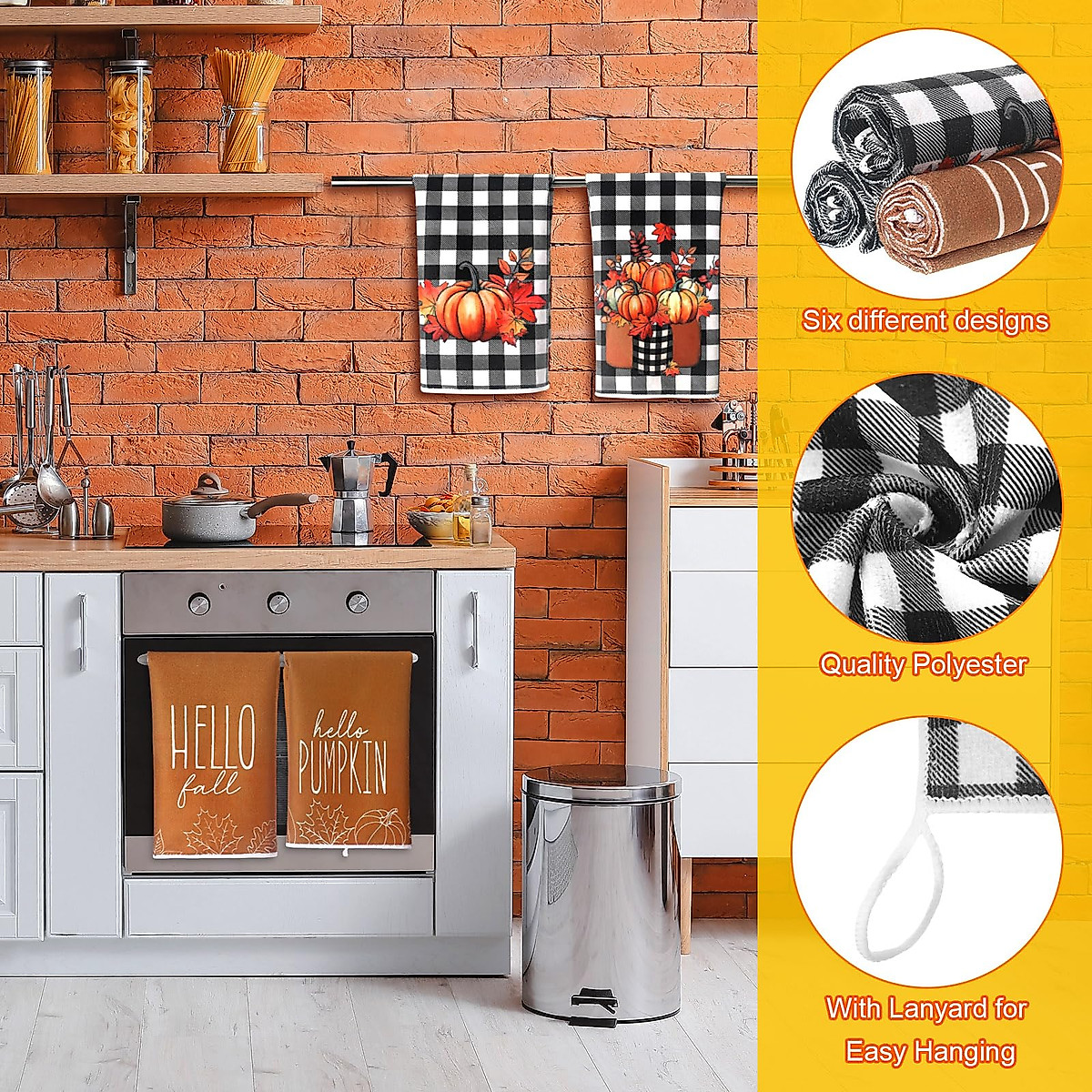 Mixweer 6 Pcs Fall Kitchen Towels 16 x 24 Inch Autumn Pumpkin Dish Towels Buffalo Plaid Hand Towels Absorbent Thanksgiving Maple Leaf Truck Tea Towels Dish Cloths for Fall Kitchen Bathroom Decor