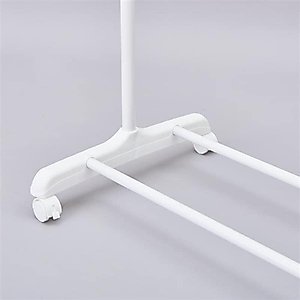 LUKEO 2-in-1 Clothes Coat Rack Rolling Garment Rack with Bottom Shelves-White Versatile Rack Durable Structure