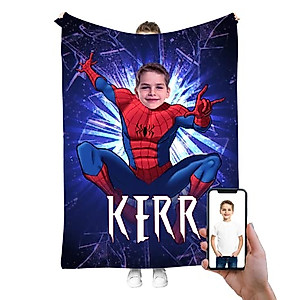ROYAMS Kids Superhero Blanket Custom Blanket for Boys Personalized Super Hero Blanket with Photo and Name