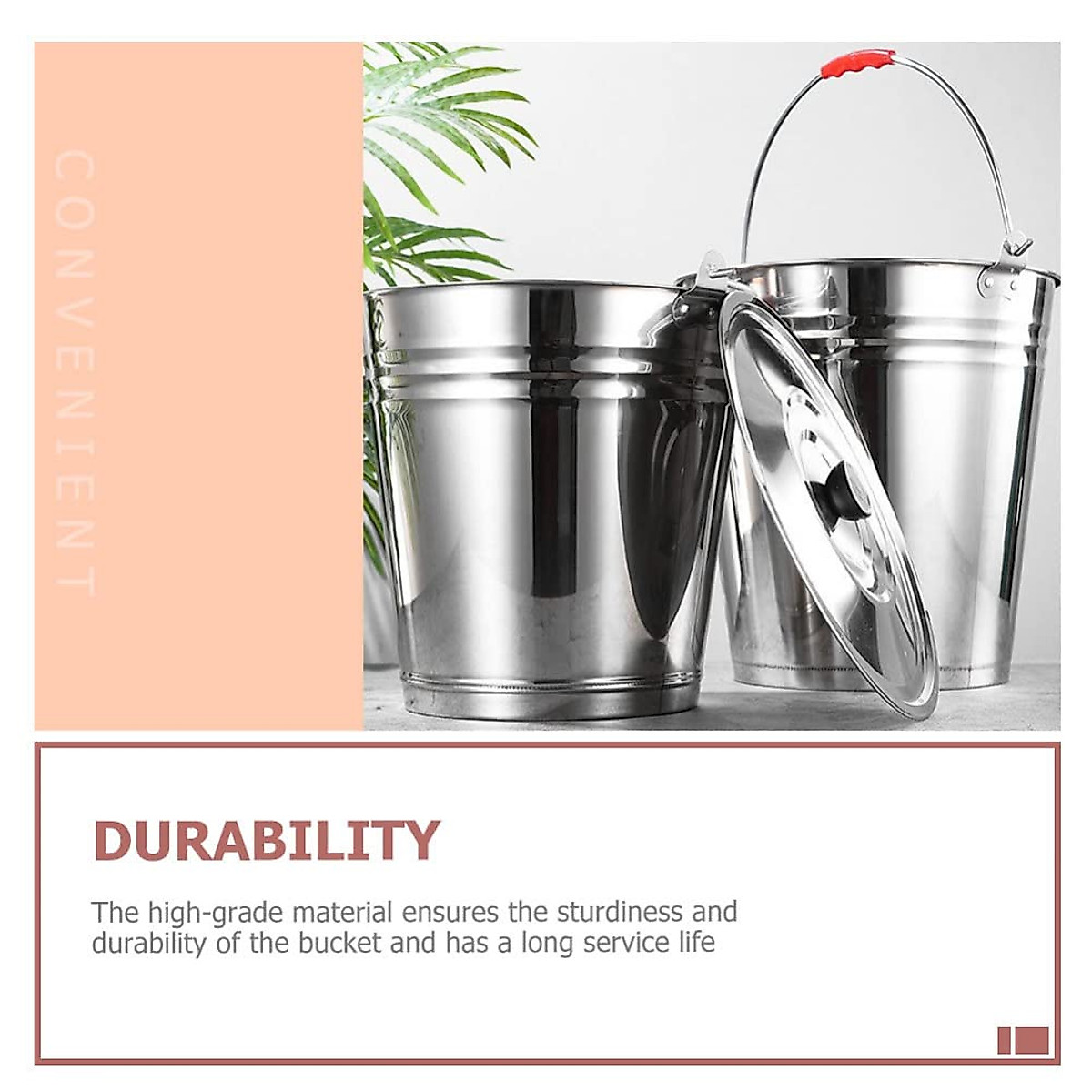 GANAZONO Ash Bucket with Lid Stainless Steel Water Pail Small Trash Can Fireplace Metal Bucket for Hearth Fire Pit Wood Burning Stove Grill Silver 8L