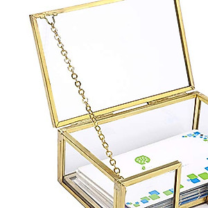 Hipiwe Glass Business Card Holder Box with Lid - Desktop Name Card Display Box Organizer Gold Metal Business Card Container Box for Office Countertop