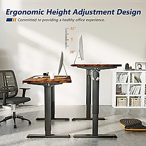 KKL 55-inch Height Adjustable Electric Standing Desk, 55 x 28 Inches Stand Up Desk with Splice Board and Hook, Sit Stand Desk with Rustic Brown Top and Black Frame