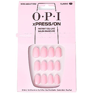 OPI xPRESS/ON Press On Nails, Up to 14 Days of Wear, Gel-Like Salon Manicure, Vegan, Sustainable Packaging, With Nail Glue, Short Pink Nails, Mod About You