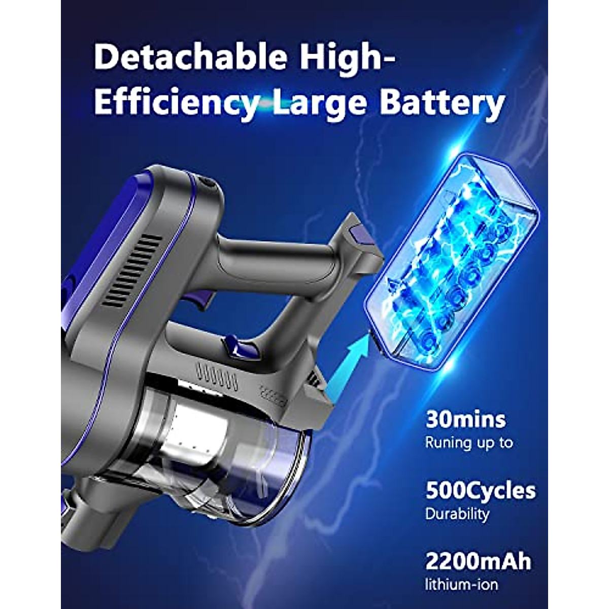 Cordless Vacuum, Stick Cordless Vacuum Cleaner with 2200mAh Powerful Lithium Batteries, Up to 30 Mins Runtime Handheld Vacuum Cleaner, 4 in 1 Lightweight Quiet Vacuum Cleaner Perfect for Hardwood