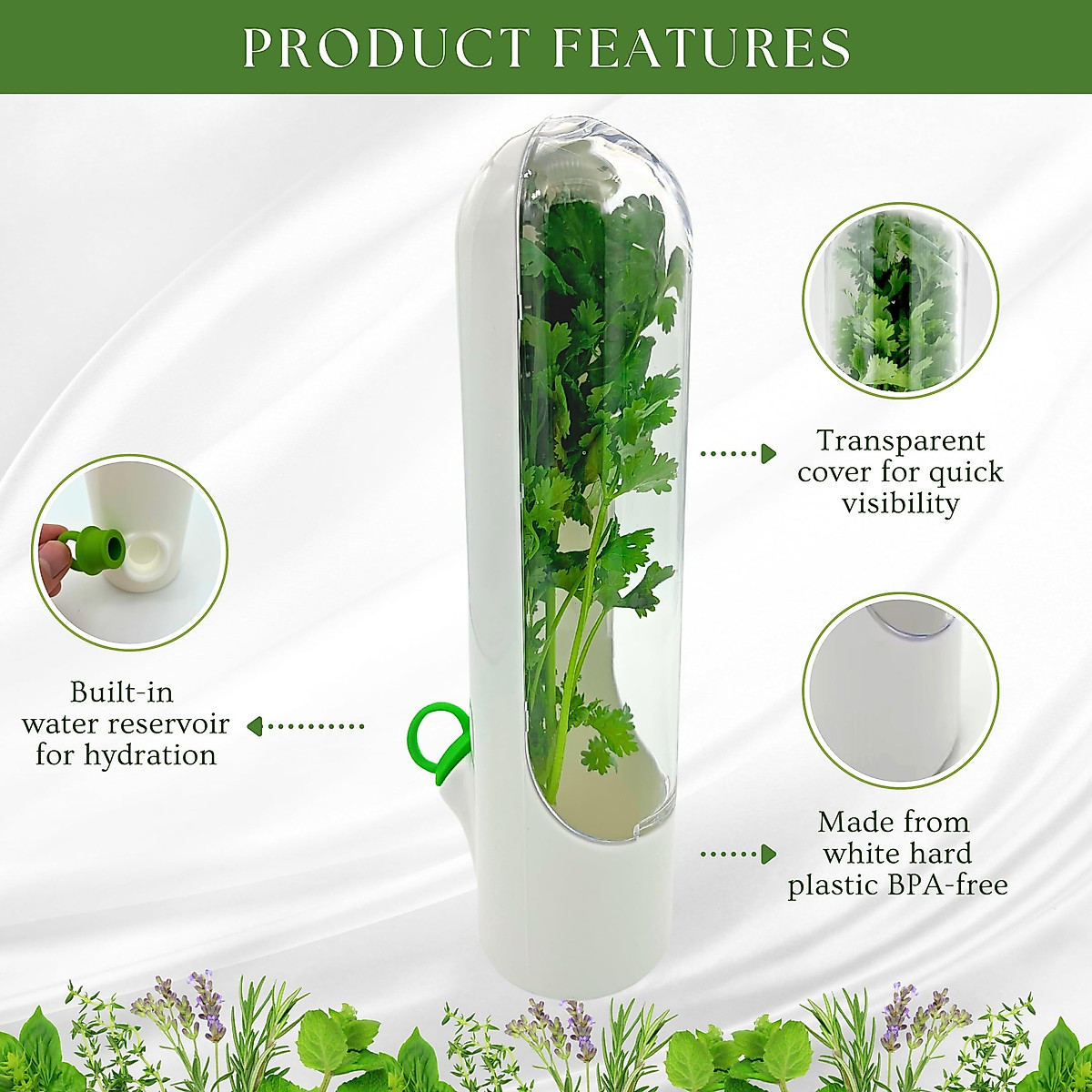 Happy Shopper Deluxe Herb Keeper for Refrigerator Set of 3 – Compact Herb Saver with Built-in Ventilation, and Water Reservoir – Keeps Herbs Fresh Longer in Fridge or Countertop