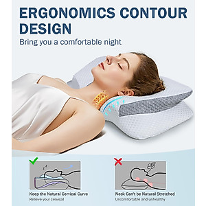 SOUTHVO Cervical Neck Pillow for Pain Relief, Ergonomic Neck Support Pillow Memory Foam Pillows Adjustable Contour Orthopedic Pillow for Side, Back & Stomach Sleeper Head Shoulder Bed Sleep Pillow