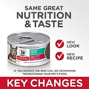 Hill's Science Diet Perfect Weight, Adult 1-6, Weight Management Support, Wet Cat Food, Liver & Chicken Minced, 2.9 oz Can, Case of 24