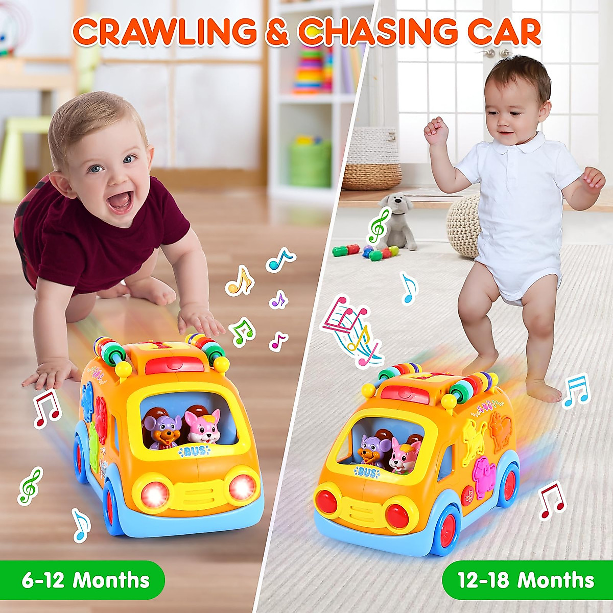Toy Cars for 1 Year Old Boy Gifts Baby Toys 12-18 Months, Musical Learning Toys for Toddlers 1-3, Educational Baby Bus with Animal Blocks, Christmas Birthday Gift for 1 2 3 4 Year Old Boys Girls Kids