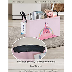 ONOEV Rectangular Folding Laundry Basket,waterproof Canvas Basket,gift basket,Suitable for children's room,Office,Clothes,Toys Storage(Pink Castle)