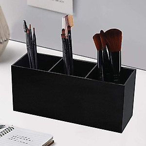 Weiai Black Makeup Brush Holder Organizer, 3 Slot Acrylic Cosmetics Brushes Storage Solution