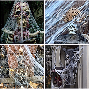 Hidreamz 1600 sqft Halloween Spider Web Decorations Halloween Spider Webbing with 60 Fake Spiders for Indoor and Outdoor Party Supplies