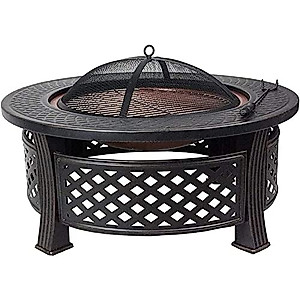 LEAYAN Garden Fire Pit Portable Grill Barbecue Rack Outdoor Fire Pit - 31 Inch Large Bonfire Wood Burning Patio & Backyard Firepit for with Spark Screen with Cover BBQ Cooking for Camping Backyard