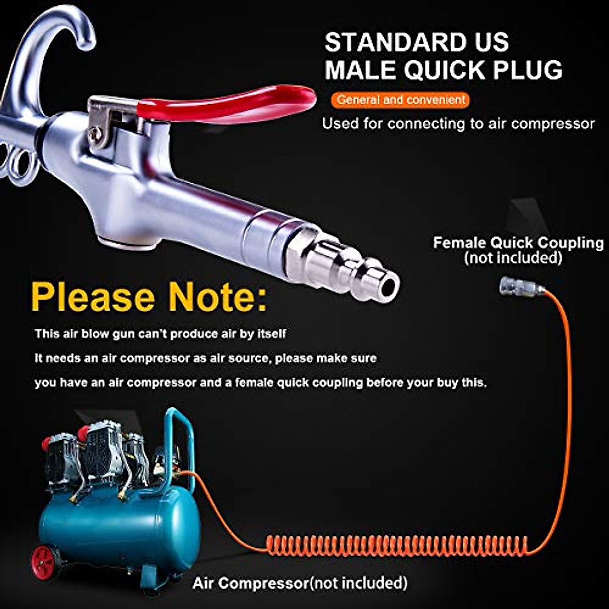 High Volume Air Blow Gun Alluminum Rubber Guard Air Flow Nozzle,Industrial Household Air Blower Gun,Pneumatic Air Compressor Accessories Dust Cleaning Tool