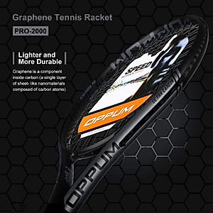 OPPUM Adult Carbon Fiber Tennis Racket, Super Light Weight Tennis Racquets Shock-Proof and Throw-Proof,Include Tennis Bag Tennis Overgrip (Graphene Racket PRO-2000 (Black), 4 1/4)