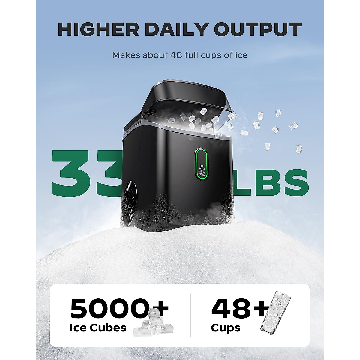 Silonn Nugget Ice Maker Countertop, Pebble Ice Maker with Soft Chewable Ice, One-Click Operation Ice Machine with Self-Cleaning, 34lbs/24H for Home,Kitchen,Office
