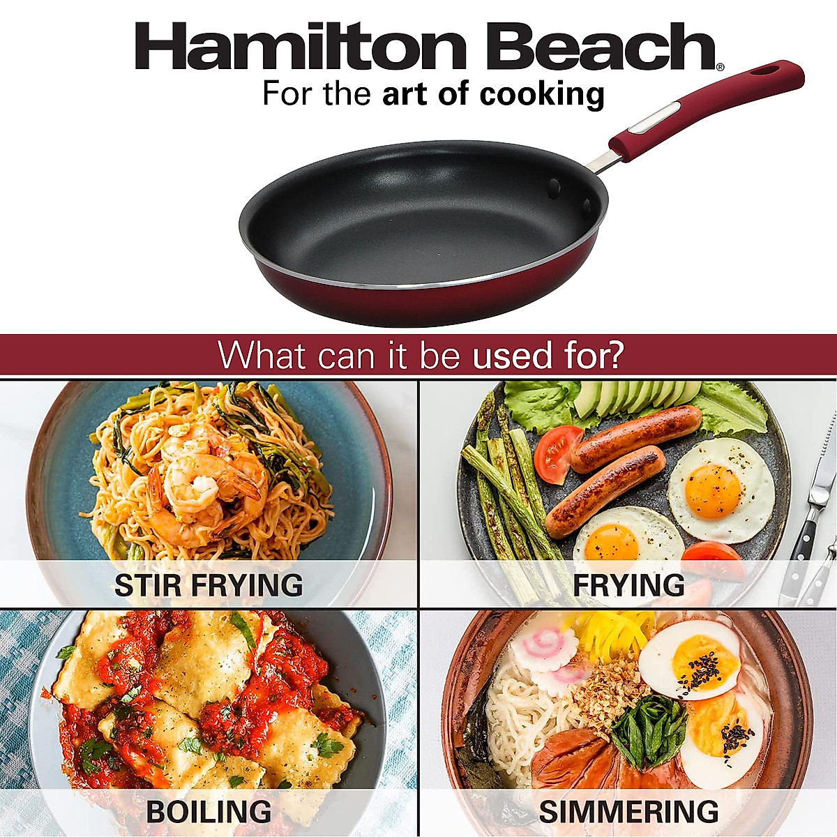 Hamilton Beach Fry Pan 10in Nonstick Coating, Frying Pans Nonstick for Stove Top with Soft Touch Bakelite Handle, Durable Scratch Resistant & Safe Nonstick Cookware
