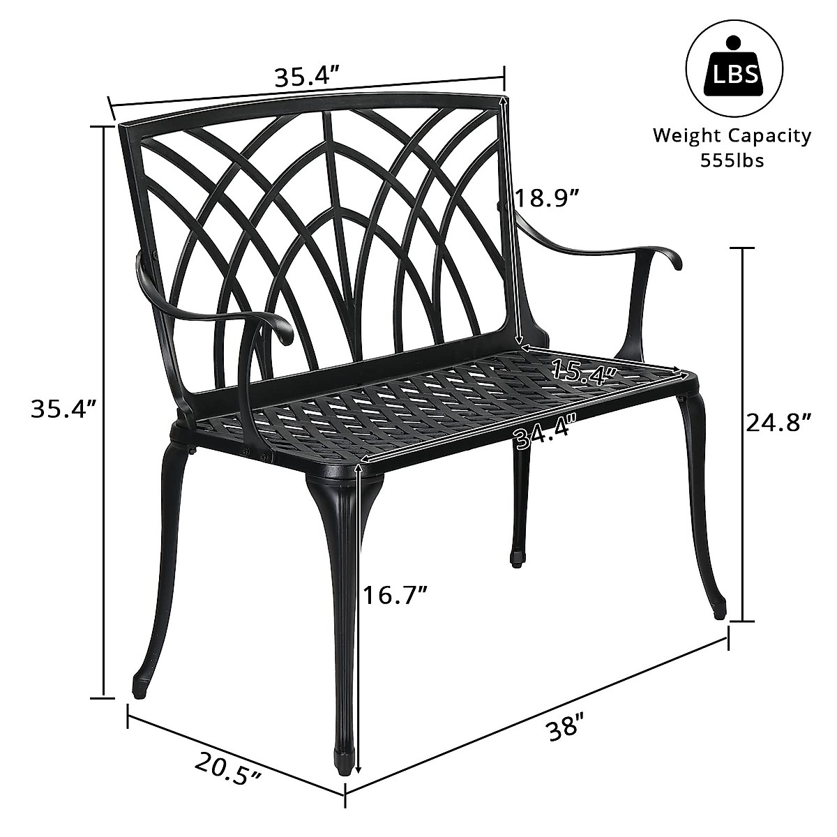 Outvita Outdoor Cast Aluminium Bench, 38" Garden Bench Anti-Rust Weather Resistant Patio Bench Orchid Pattern Bench for Front Porch, Backyard, Lawn