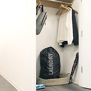 Washable Drawstring Laundry Bags 2 Pack Extra Large Heavy Duty College Dorm Dirty Laundry Clothes Travel Bag and Gym Clothes Bag for Guys and Girls (Black "Laundry")