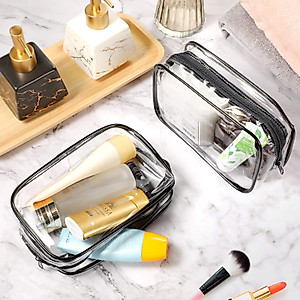 Weewooday 12 Pieces Clear Cosmetics Bag PVC Zippered Clear Toiletry Carry Pouch Cosmetic Makeup Bag Waterproof Makeup Vinyl Plastic Organizer Case for Vacation Bathroom(Black,Medium)