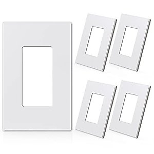 ELEGRP 1-Gang Screwless Decorative Wall Plates, Mid-Size Unbreakable Thermoplastic Faceplate Cover for Decorator Receptacle Outlet Switch, UL Listed (5 Pack, Matte White)