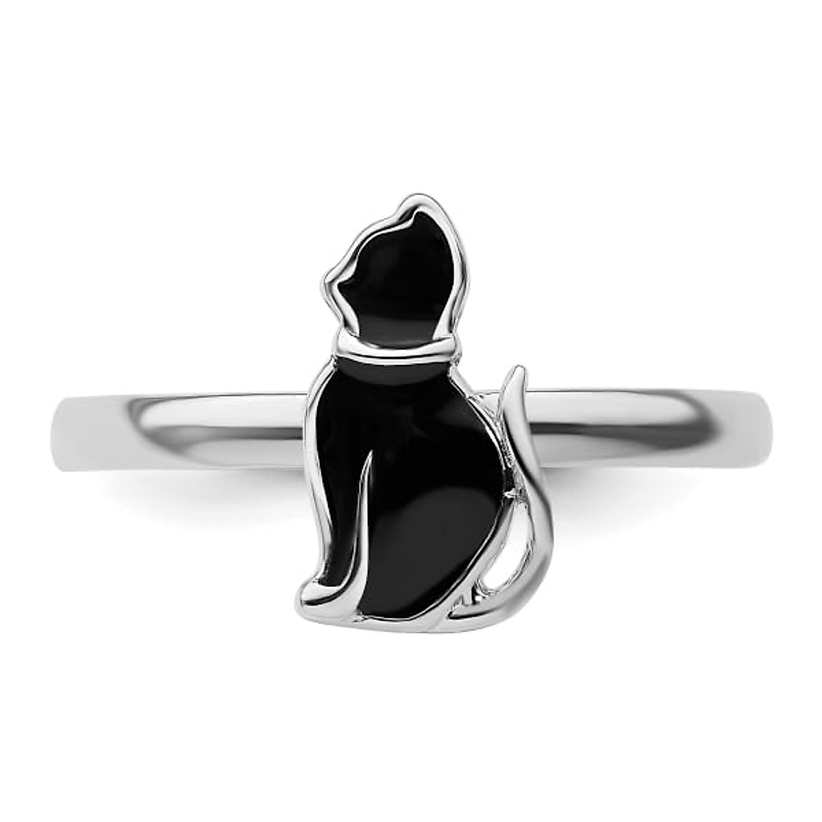 925 Sterling Silver Black Cat Stackable Ring Size 6