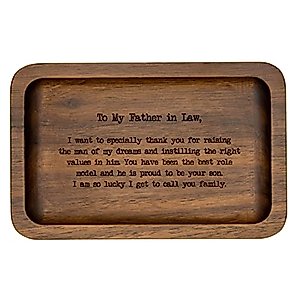 MUUJEE To My Father In Law Ring Dish - Rectangle Wood Tray Trinket Dish Gifts for Wedding Ceremony Father of the Groom Gift - 5.5" x 3.5"