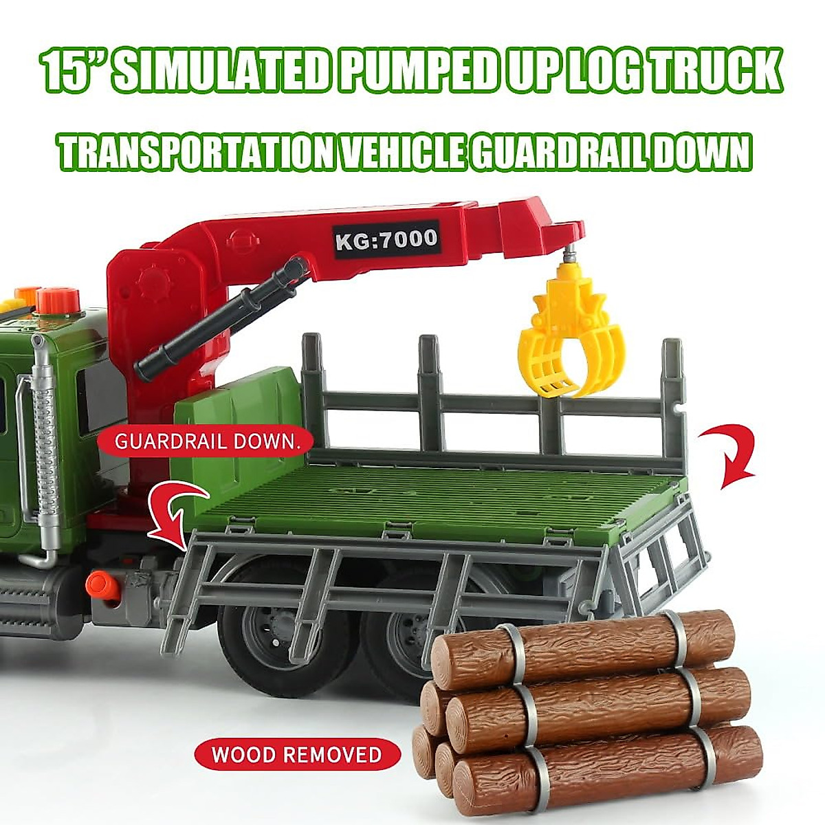 ANJARU Log Truck Kids Toys Timber Transport Truck 15" Logging Truck Toddler Toy with Lights & Sounds -Construction Truck Birthday Gifts Boys Toys Aged 3+