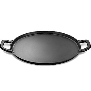 Legend Cast iron Pizza Pan | 14” Steel Pizza Cooker with Easy Grip Handles | Deep Stone for Oven or Griddle for Gas, Induction, Grilling | Lightly Pre-Seasoned Cookware Gets Better with Use