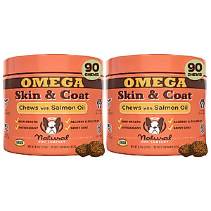 Natural Dog Company Dog Skin and Coat Supplement Chews 2-Pack Bundle, Omega-3 Chews for Dogs, Itchy Skin Relief, Promotes Healthy Coat, Dog Vitamins & Supplement, Antioxidants, Large Breed Dogs