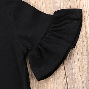 Mubineo Infant Baby Girl Basic Bell Short Sleeve Cotton Romper Bodysuit Tops Clothes (Black, 0-3 Months)