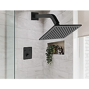 Aquaiaw Square Shower Arm and Anti-Scratch O-Ring Flange, Material 1 inch Solid Brass Pipe, Both Soldered 1/2-14 NPT Tapered Threads, Wall Mount Shower Head Extension Arm (12 inch, Matte Black)