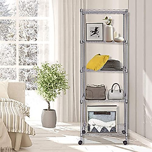 JS HANGER Wire Shelving Unit with Wheels, 5-Tier Heavy Duty Height Adjustable Rolling Metal Shelves for Storage, 550 lbs Capacity, 23.23''W X 13.4''D X 71''H, Silver