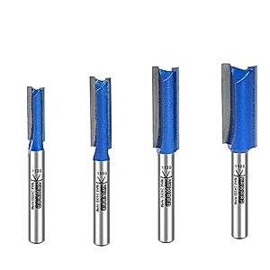 KOWOOD Plus Double Flute Straight Router Bit Set, 1/4 Inch Shank. Cutting Diameter in 1/4”, 5/16”, 3/8”, 1/2”. with updated Kowood C3 Carbide. Great for create groove, dado or hollow