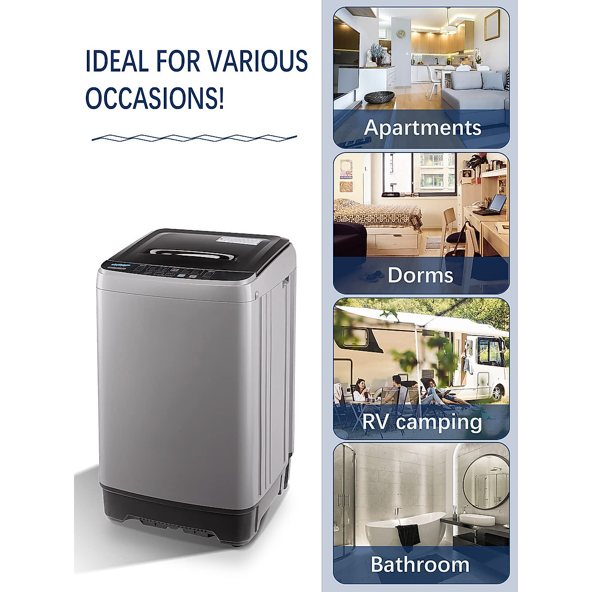 KRIB BLING Full Automatic Washing Machine with LED Display, 17.7 lbs Portable Washer Drain Pump, 10 Programs & 8 Water Levels Selections, Ideal for RV, Camping, Apartment, Dorm, Dark Grey