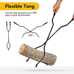 nalone 5 Pieces Fireplace Tools Set, Heavy Duty Wrought Iron Fireplace Accessories Set with Poker, Tong, Shovel, Brush, Fire Place Tools Indoor Outdoor (Black)