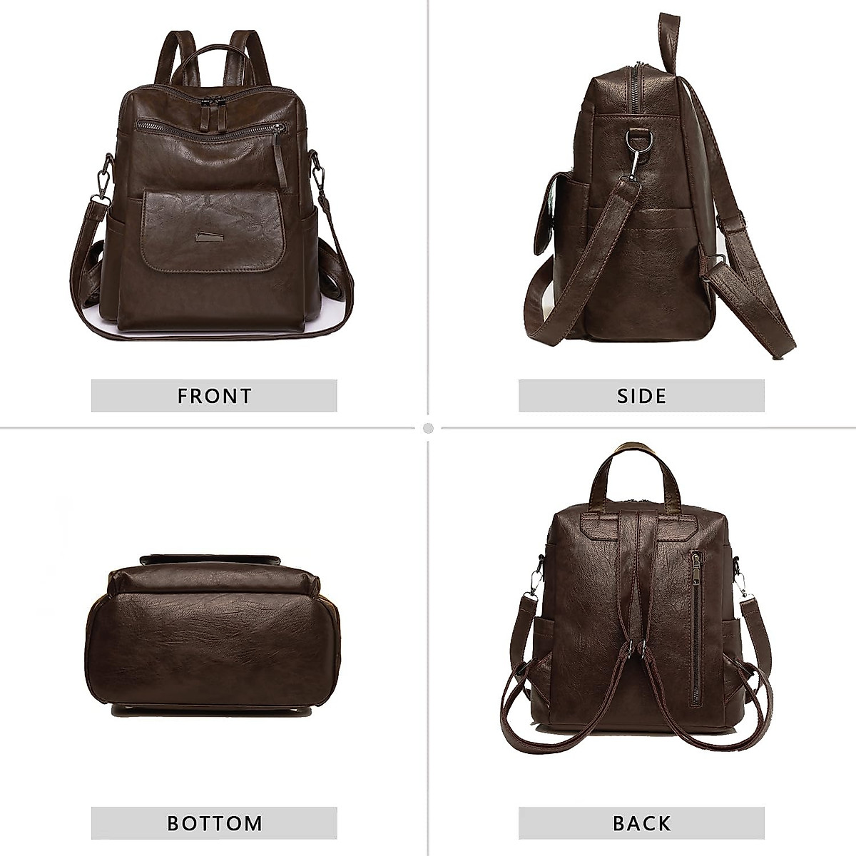 WYFJNX PU Leather Backpack Purse for Women Fashion Multipurpose Design Handbag Ladies Shoulder Bags Travel Backpack Coffee