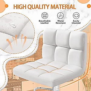 Furmax Bar Stools Modern Pu Leather Swivel Adjustable Hydraulic Bar Stool Square Counter Height Stool Set of 2(White)