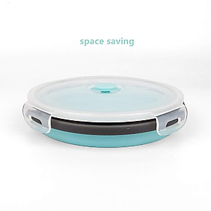 CARTINTS Blue Collapsible Bowls Silicone Food Storage Containers Silicone Camping Bowls with Airtight Lids, Microwave and Freezer Safe, Set of 4