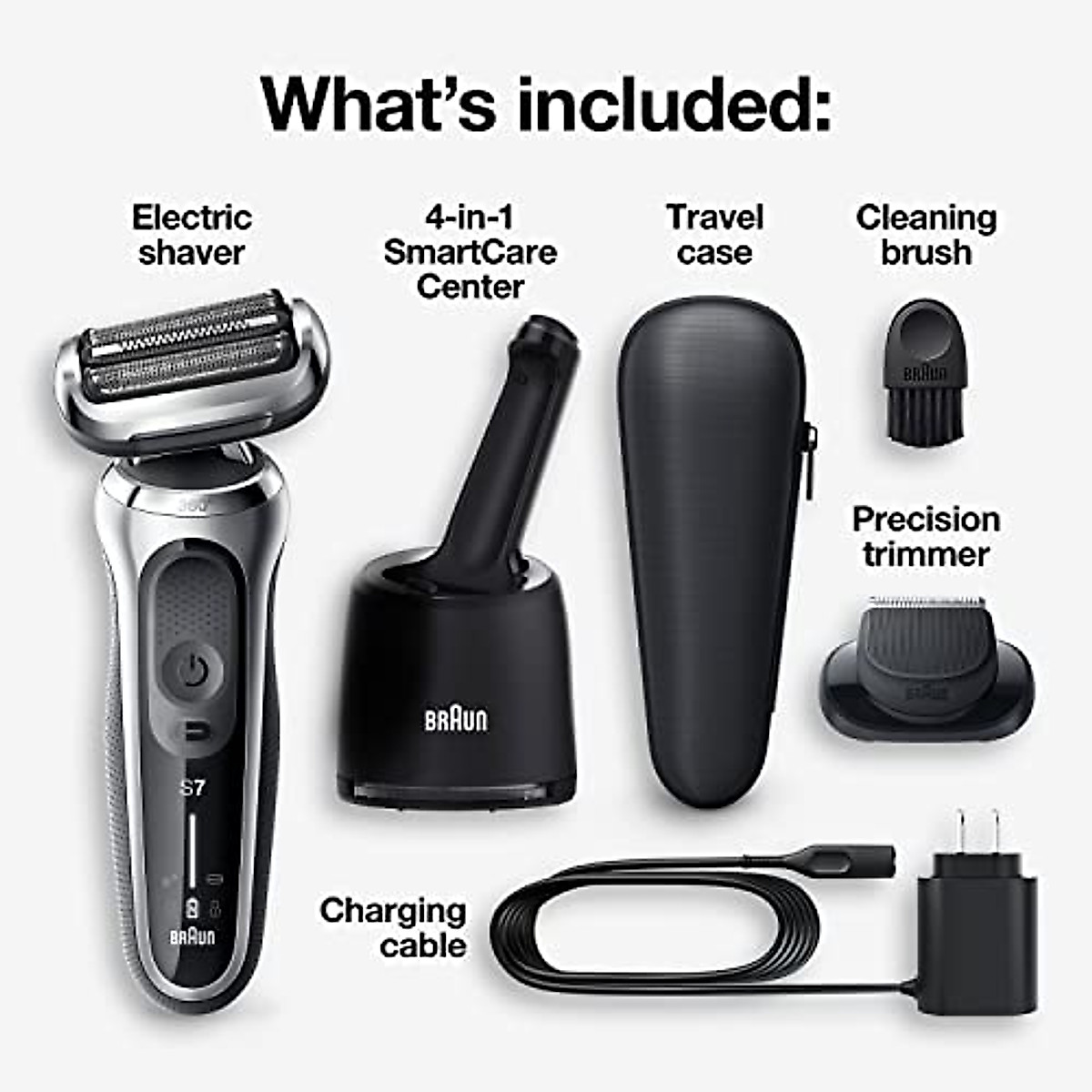 Braun Electric Razor for Men Flex Head Foil Shaver with Precision Beard Trimmer, Rechargeable, Wet & Dry, 4in1 SmartCare Center and Travel Case, Silver