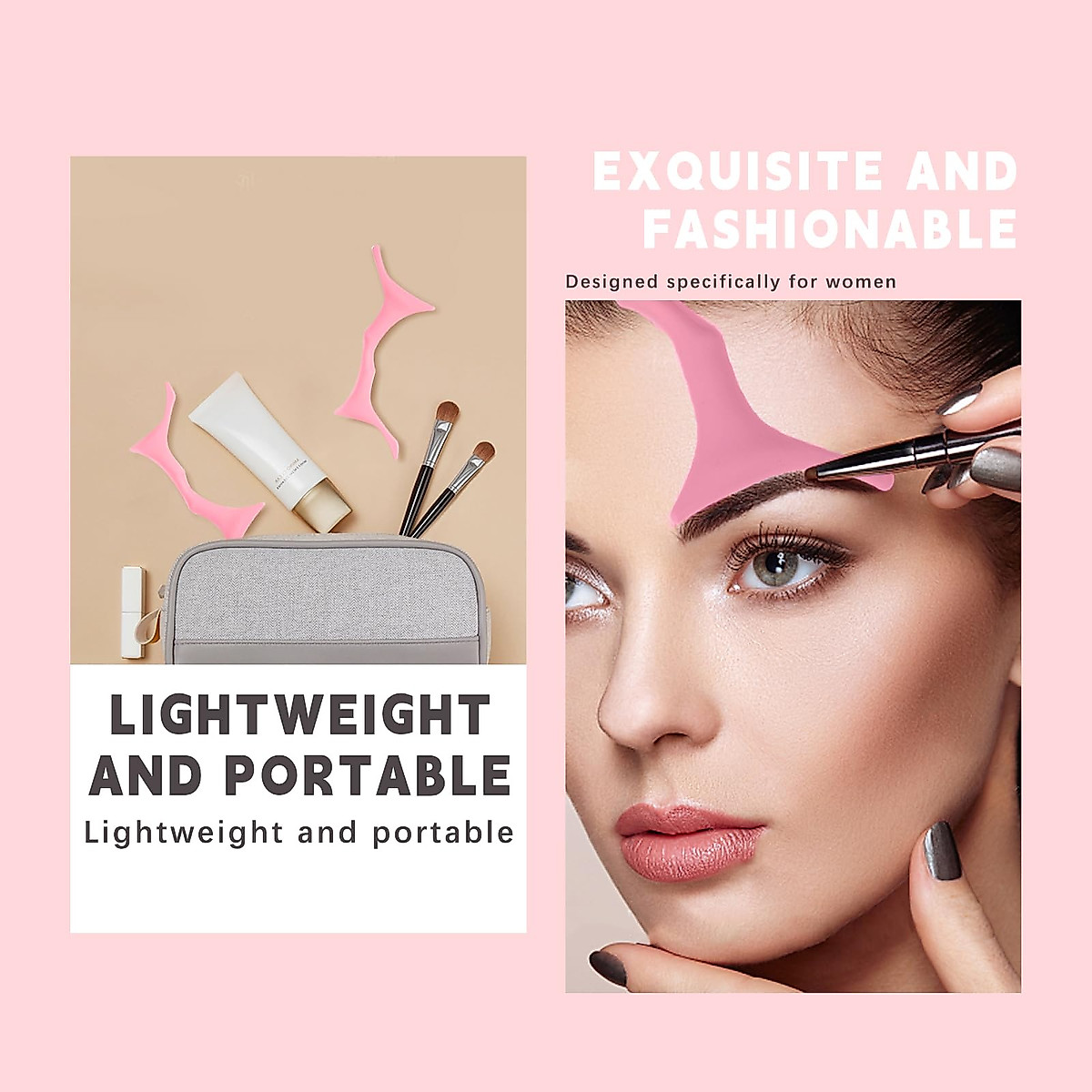 HOSAILY Silicone Eyebrow Stencils, 6 in 1 Reusable Eyebrow Template for Brow Stamp, 6 Eyebrow Shapes Beginners Friendly Eye Makeup Aid Brow Buddy Beauty Ruler, Professional Quick Eye Makeup Tool-Pink