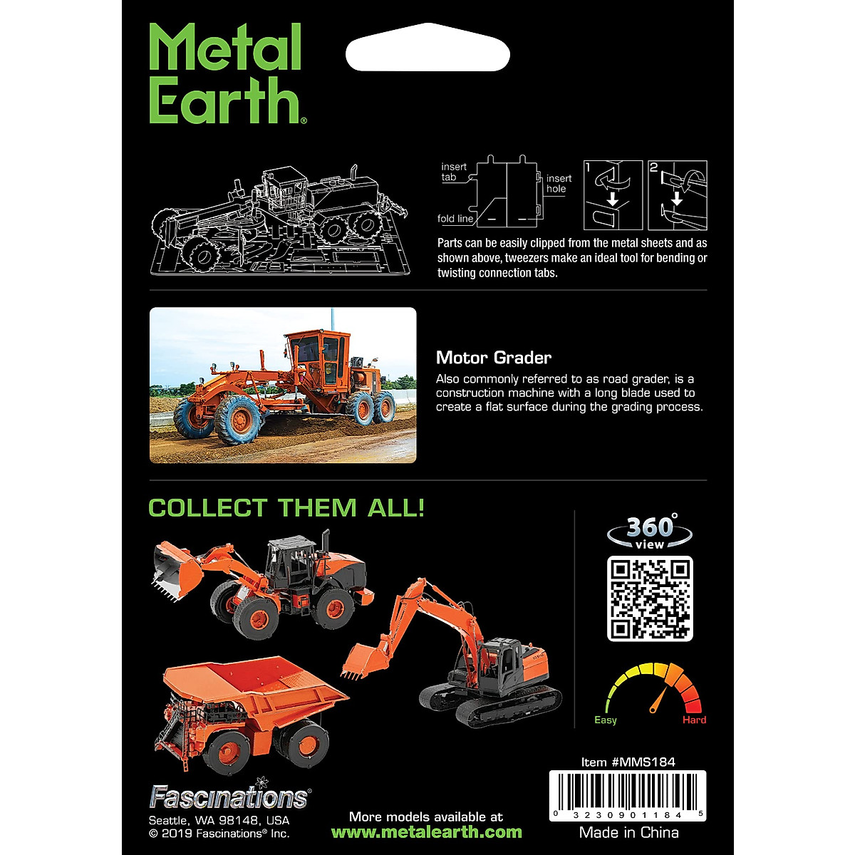 Metal Earth Fascinations Motor Grader 3D Metal Model Kit Bundle with Tweezers