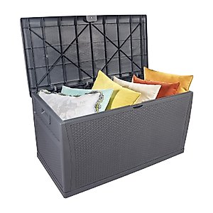 HomVent 120 Gallon Resin Rattan Deck Box, Waterproof Storage Deck Box, Outdoor Storage Container Rattan Style Storage Box for Patio Gardening Tools, Cushions, Pool Accessory, Pillows (Grey)